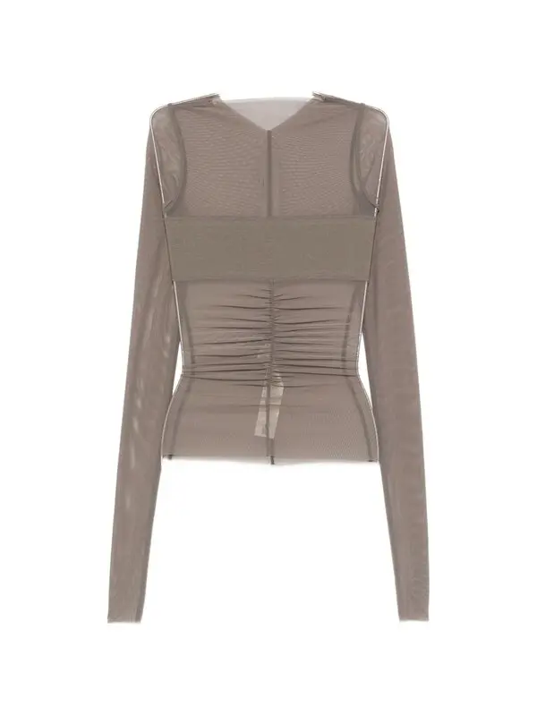 Rick Owens Sheer Ruched Long Sleeve Top - Grey