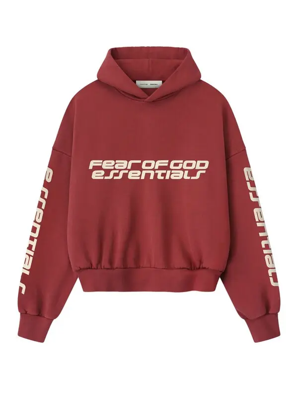 ESSENTIALS Heavy Fleece Cropped Relaxed Sweatshirt - Red