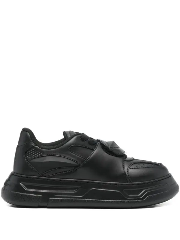 Emporio Armani Leather Lace-up Sneakers - Black