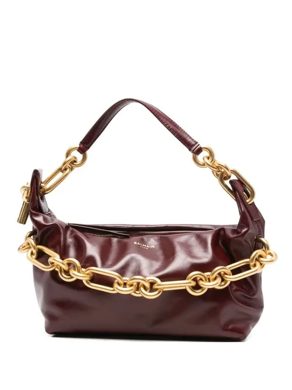 Balmain Sync Medium Leather Shoulder Bag - Red