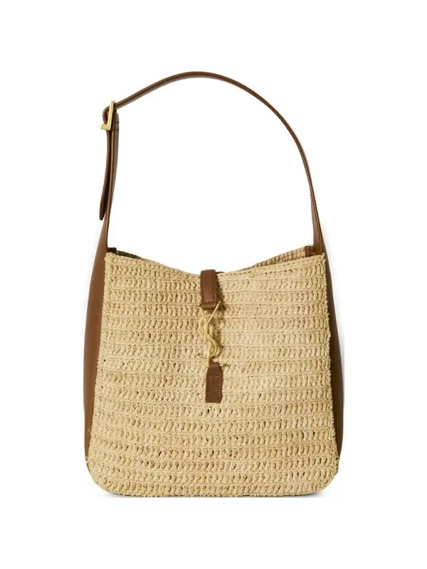 Saint Laurent Le 5 À 7 Small Raffia Hobo Bag - Beige