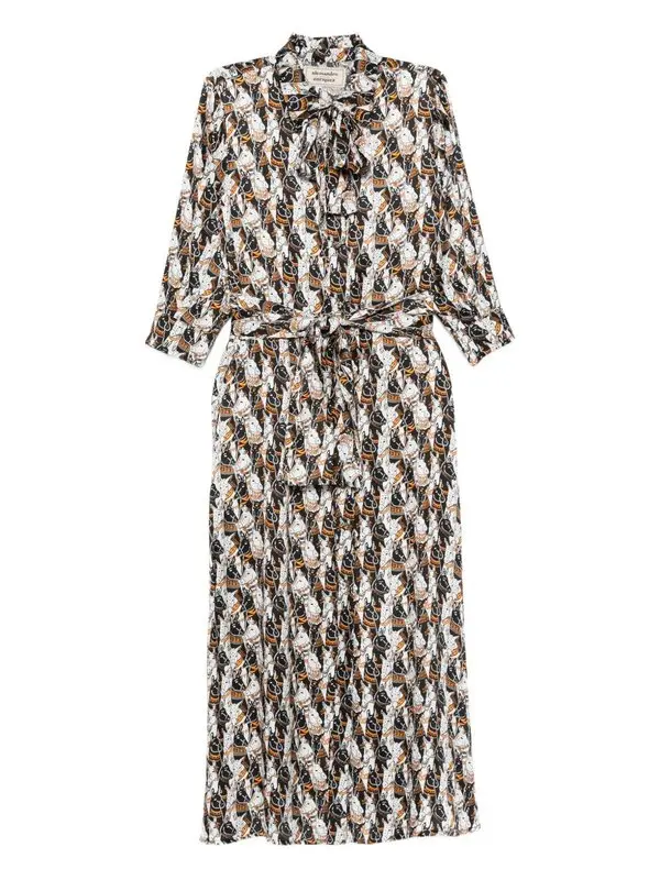 ALESSANDRO ENRIQUEZ Printed Long Shirt Dress With Tie Neck And Belt