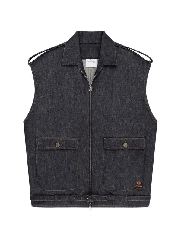 COURREGES Denim Sleeveless Bomber Jacket