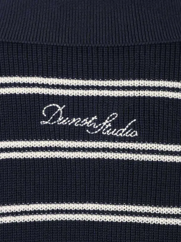 DUNST Cotton Blend Striped Polo Shirt - Blue