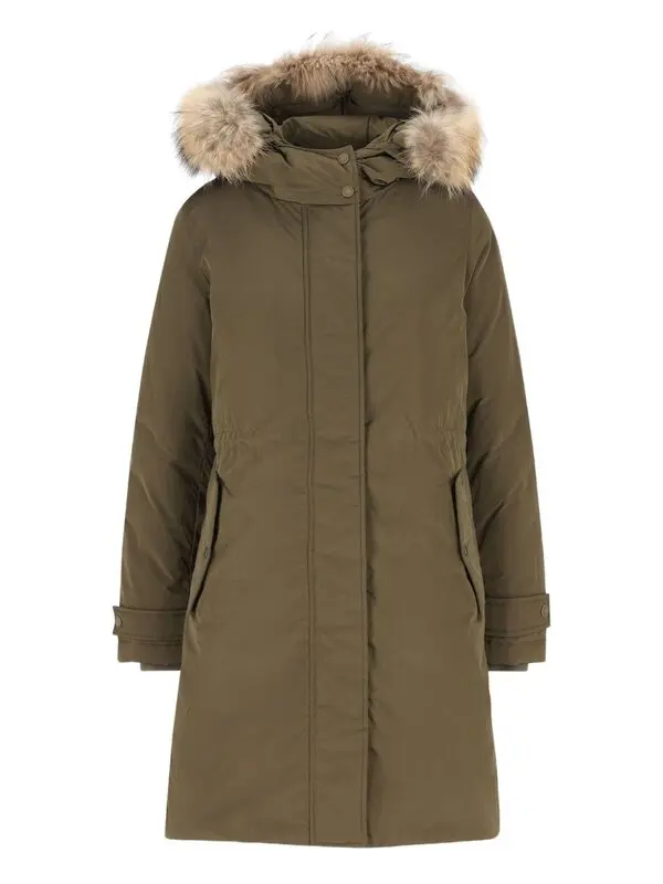 Woolrich Grace Long Parka With Detachable Fur Hood - Green