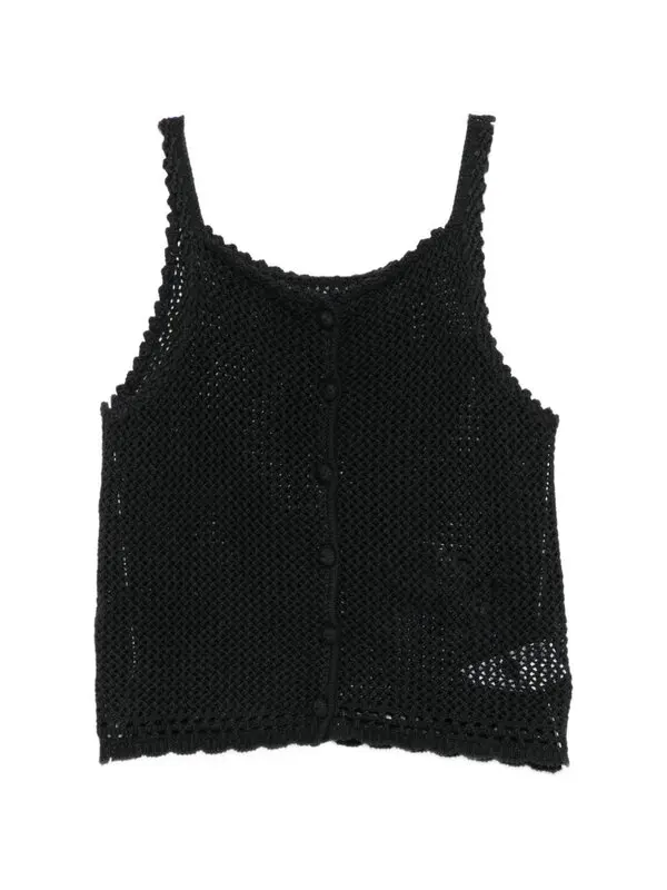 DUNST Crochet Knit Button-front Top - Black