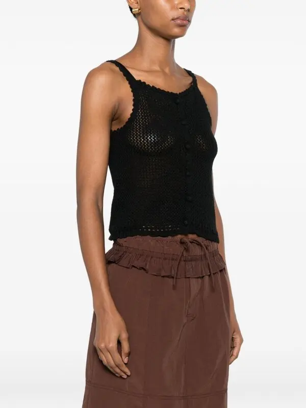 DUNST Crochet Knit Button-front Top - Black
