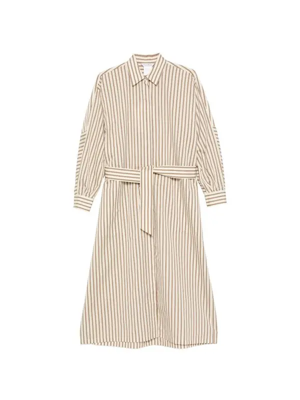 Max Mara Striped Silk Blend Belted Shirt Dress