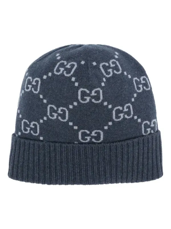 Gucci Gg Jacquard Cashmere Beanie - Blue