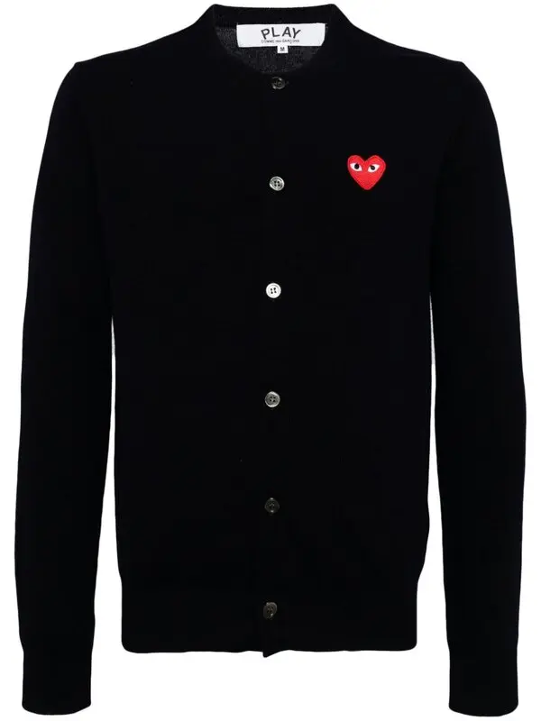 Play Comme Des Garcon Wool Cardigan With Red Heart Appliqu - Blue