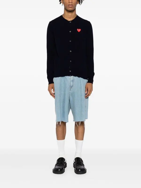 Play Comme Des Garcon Wool Cardigan With Red Heart Appliqu - Blue
