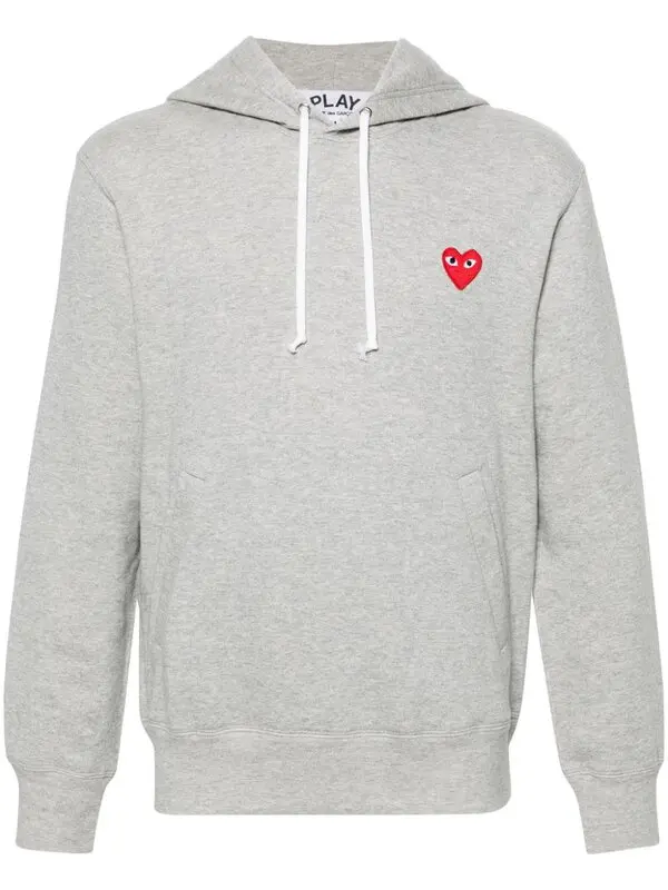 Play Comme Des Garcon Cotton Hoodie With Heart Logo - Grey