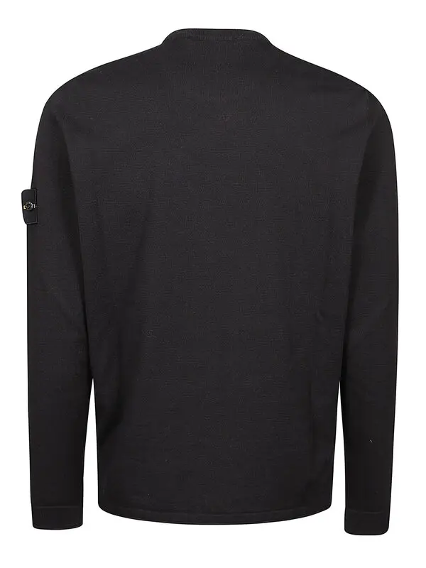 Stone Island Fine Knit Crewneck Sweater With Compass Motif - Blue