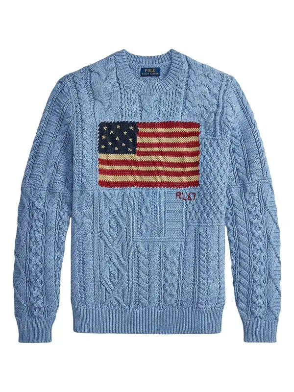 Polo Ralph Lauren Aran-knit Flag Sweater - Blue