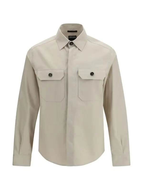 Zegna Long Sleeve Cotton Shirt Jacket - Beige