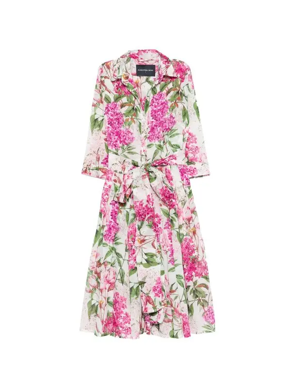 Samantha Sung Audrey Floral Print Cotton Midi Shirt Dress - Pink