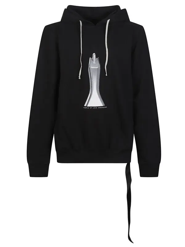 Rick Owens Hooded Sweatshirt With Graphic Detail - Black