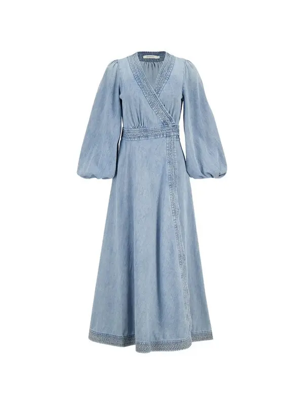 Zimmermann Indra Denim Midi Dress - Sky Blue