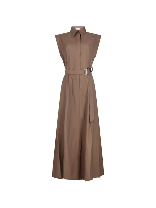Brunello Cucinelli Belted Cotton Maxi Dress - Brown