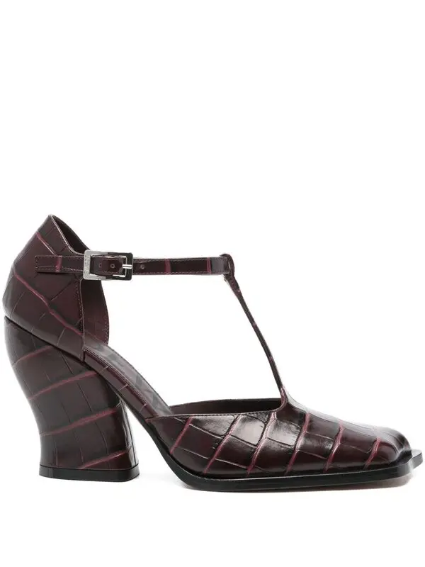 Loewe Onda Croc Effect Leather Pumps - Red