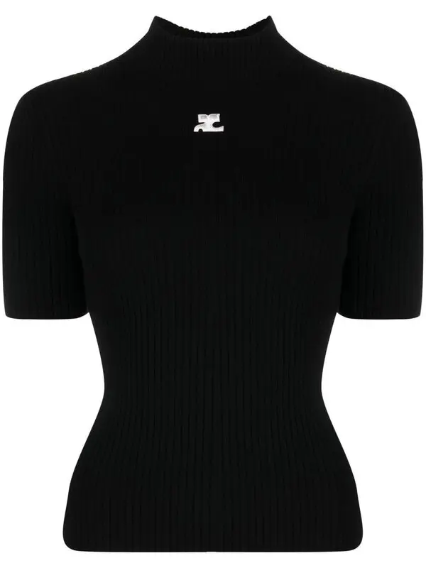 COURREGES Logo Turtle-neck Fine Knit Sweater - Black