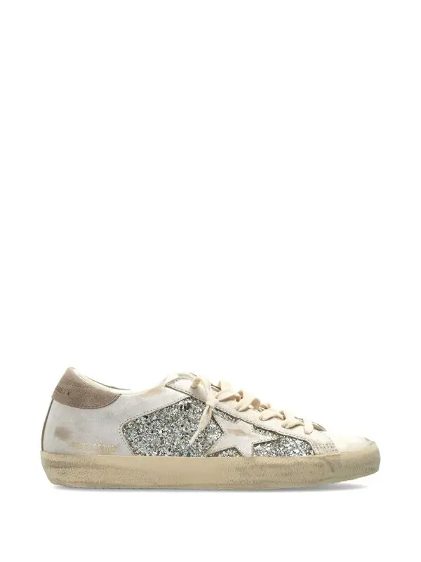 GOLDEN GOOSE Super Star Leather Sneakers With Glitter Detailing - Silver