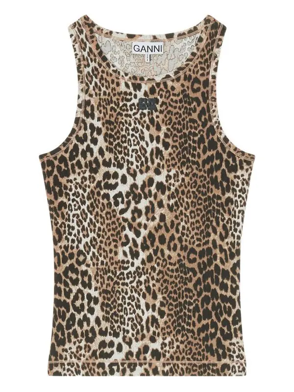 GANNI Leopard Print Organic Cotton Tank Top - Multi