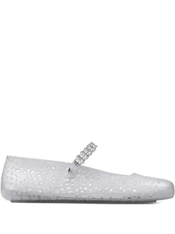 JIMMY CHOO Jelly Ballet Flats With Rhinestone Embellishment - Silver