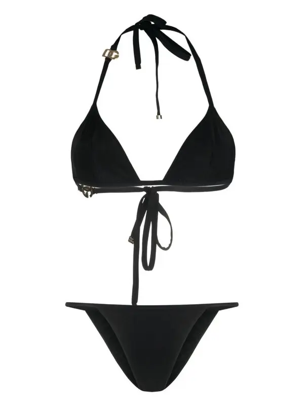 Dolce & Gabbana Triangle Bikini Set With Logo Detail - Black