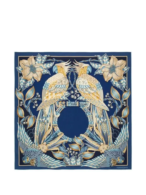 FERRAGAMO Printed Silk Foulard - Blue