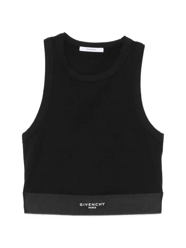 Givenchy Cropped Ribbed Tank Top - Black