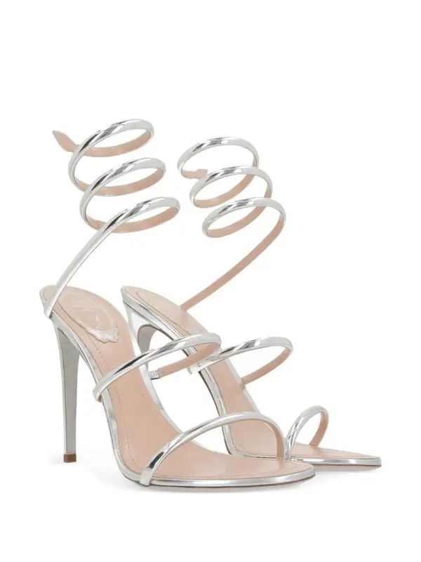 Rene Caovilla Cleo Spiral High Heel Sandals - Silver