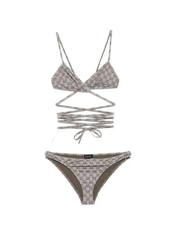Gucci Gg Supreme Triangle Bikini Set - Beige