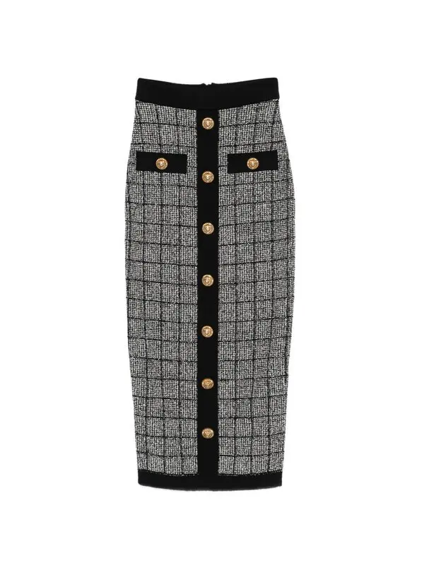 Balmain Checked Tweed Pencil Skirt - Black