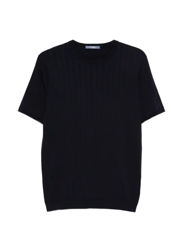 PEOPLE OF SHIBUYA Raimu Crew Neck Short Sleeve Sweater - Blue