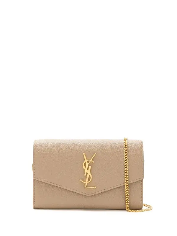 Saint Laurent Uptown Leather Wallet On Chain - Beige