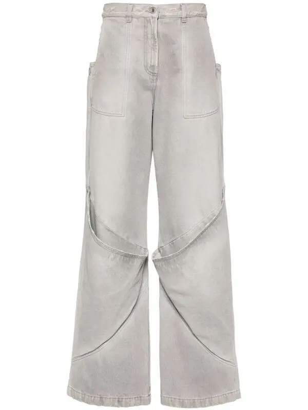 Attico Wide-leg Cotton Jeans With Distressed Detail - Grey