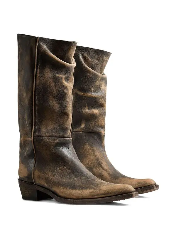 Khaite Clive Distressed Leather Pointed Toe Boots
