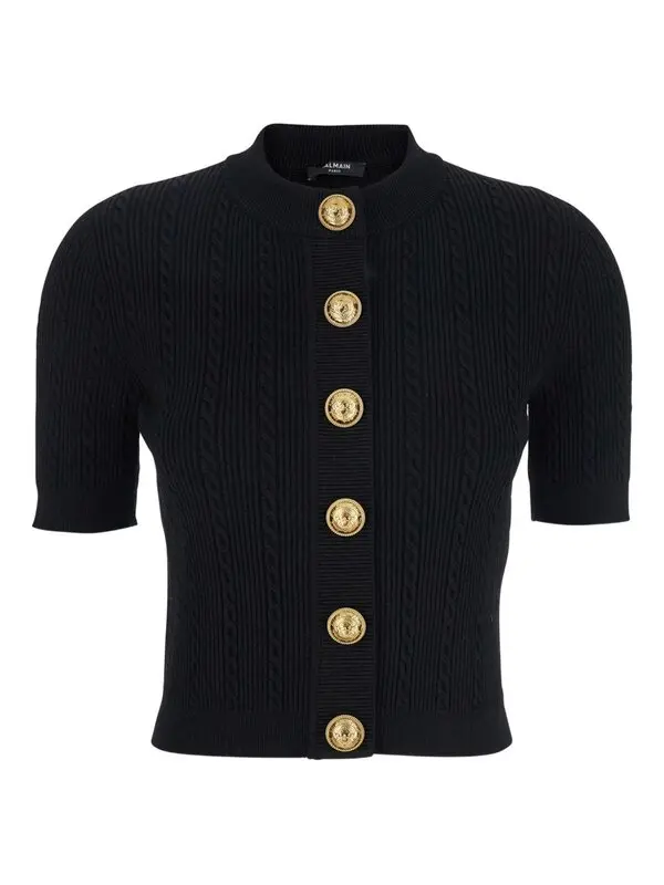 Balmain Crewneck Cardigan With Button Fastening - Black