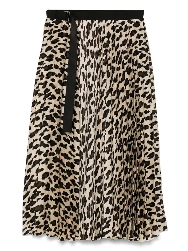 Sacai Leopard Print Pleated Midi Skirt - Multi