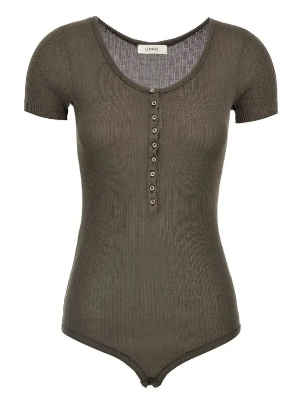 LEMAIRE V-neck Bodysuit With Button Fastening - Brown