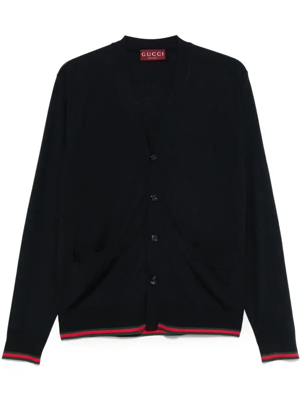 Gucci Web Detail Wool Cardigan - Blue