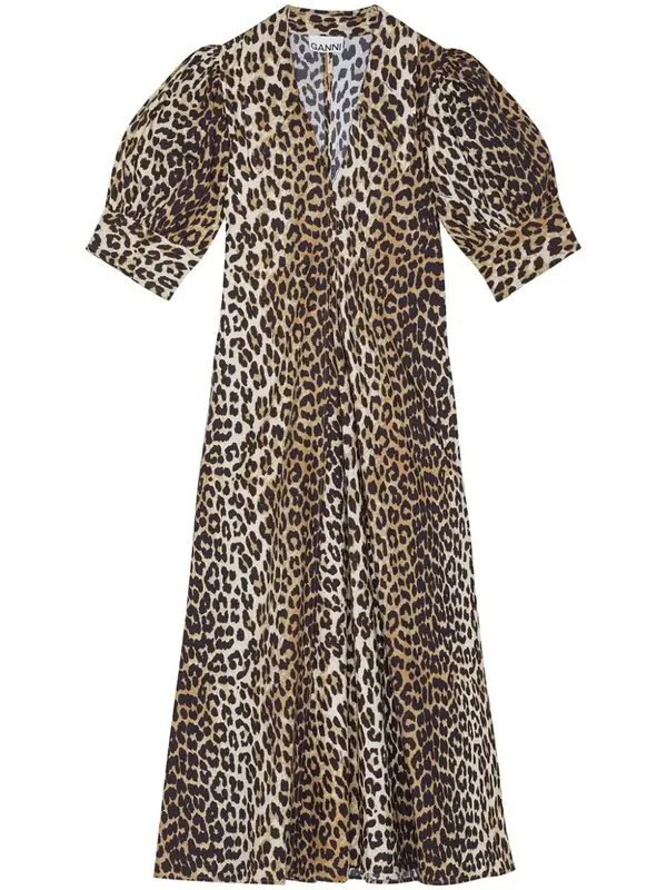 GANNI Leopard Print Organic Cotton Maxi Dress - Multi