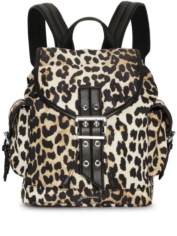 GANNI Bucky Nylon Small Backpack With Leopard Print - Multi