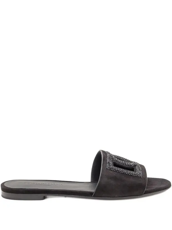 Dolce & Gabbana Dg Logo Embellished Leather Sandals - Black