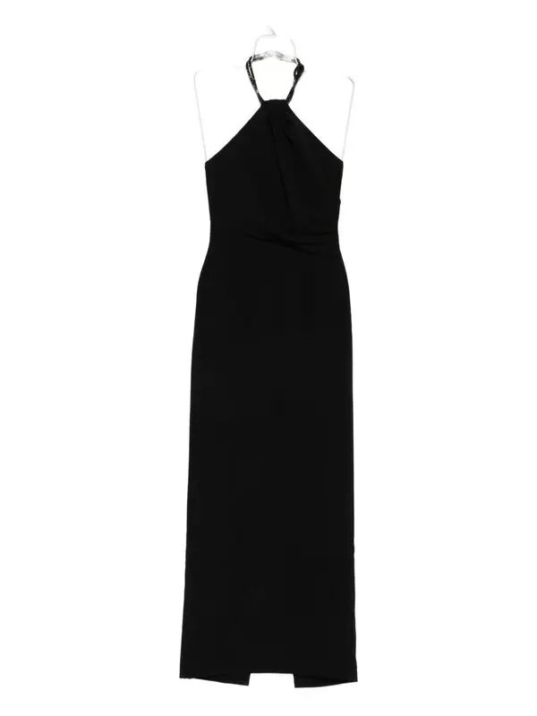 Solace London Riva Maxi Dress With Beaded Halterneck - Black