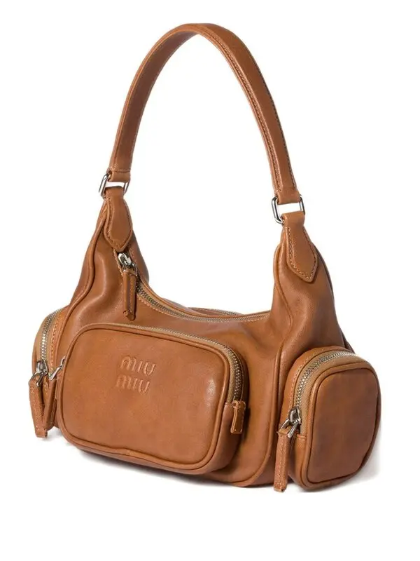 Miu Miu Pocket Leather Shoulder Bag - Beige