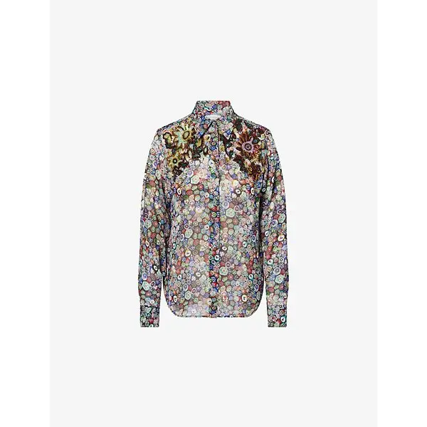 Dries Van Noten Embellished Graphic Print Crepe Shirt - Multi