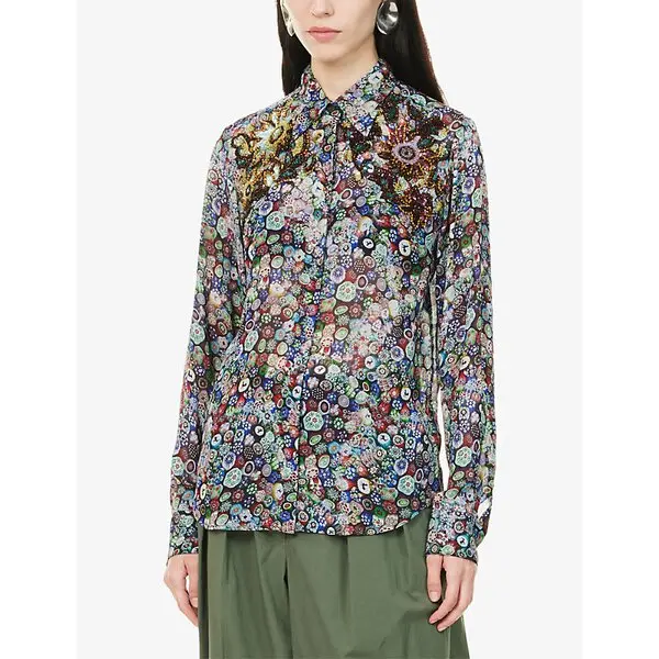 Dries Van Noten Embellished Graphic Print Crepe Shirt