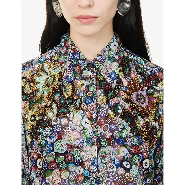 Dries Van Noten Embellished Graphic Print Crepe Shirt